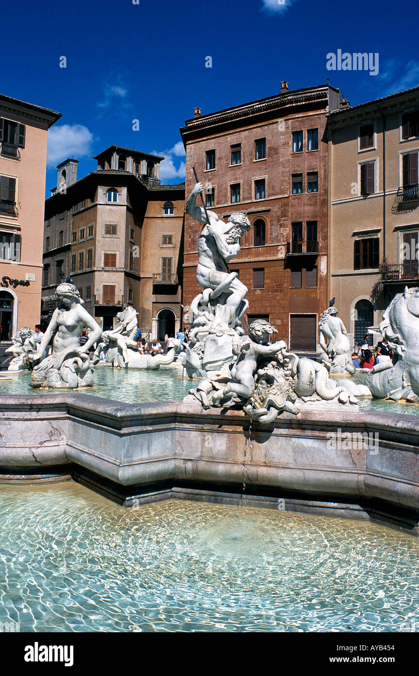 Piazza Navona Neptune Fountain Rome Italy Stock Photo - Alamy