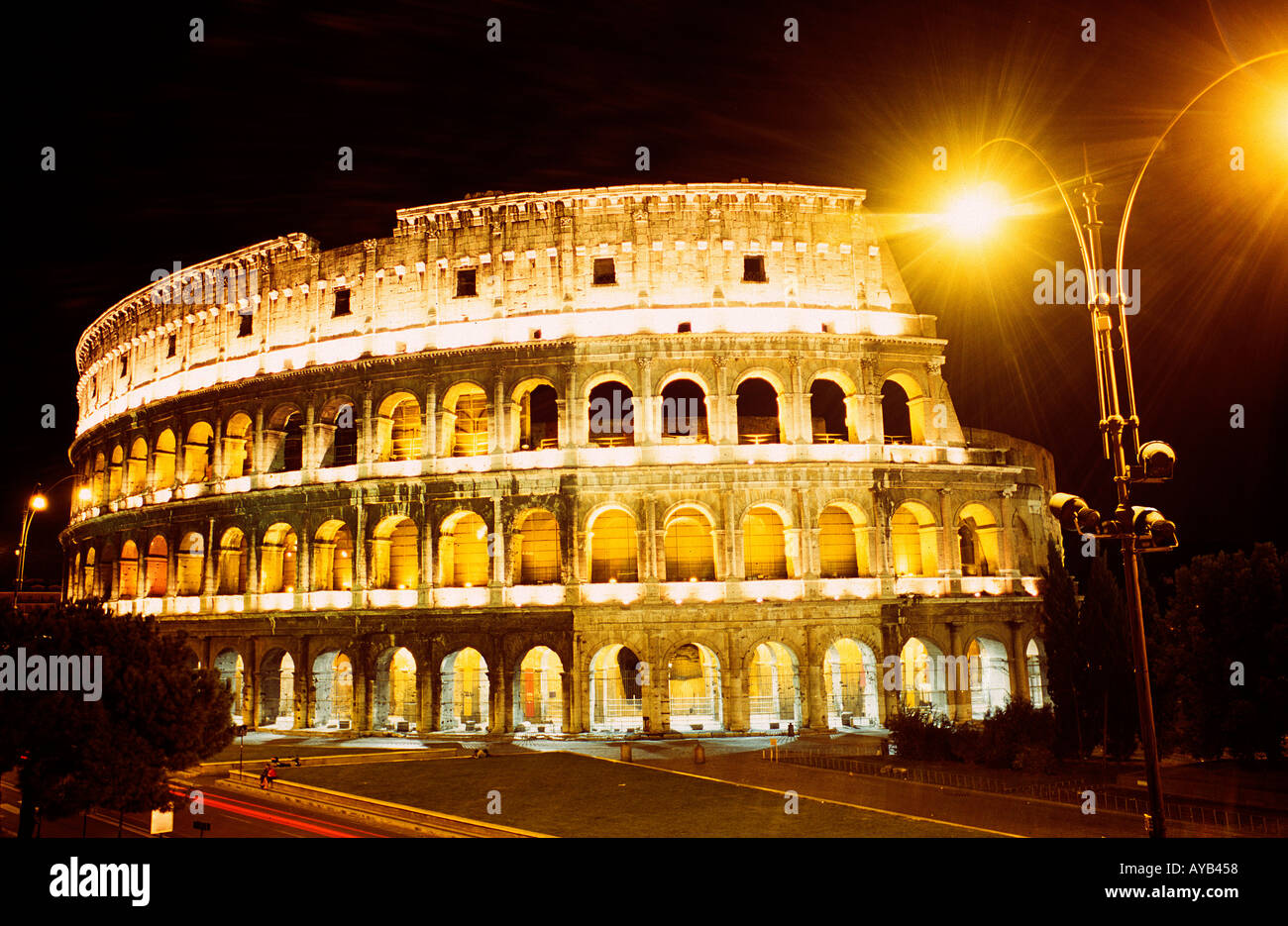 The Coliseum at night in Rome. Italy Stock Photo - Alamy