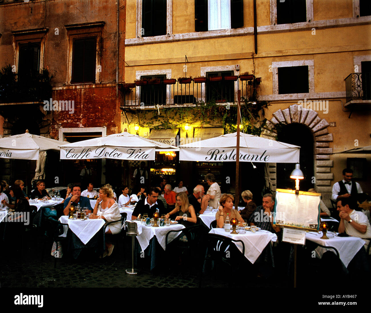 Dining at night at the "Caffe Dolce Vita" in the Piazza Navona . Rome ...