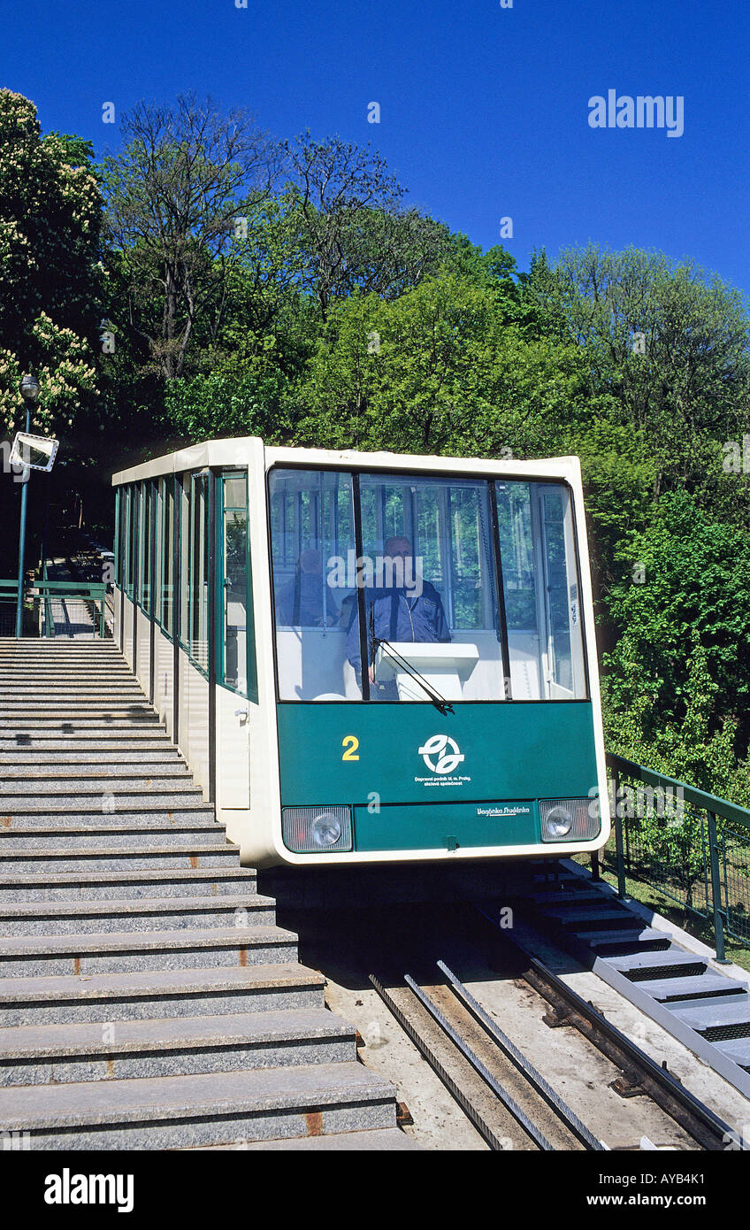 Funicular train up Petrin Hill Prague Stock Photo - Alamy