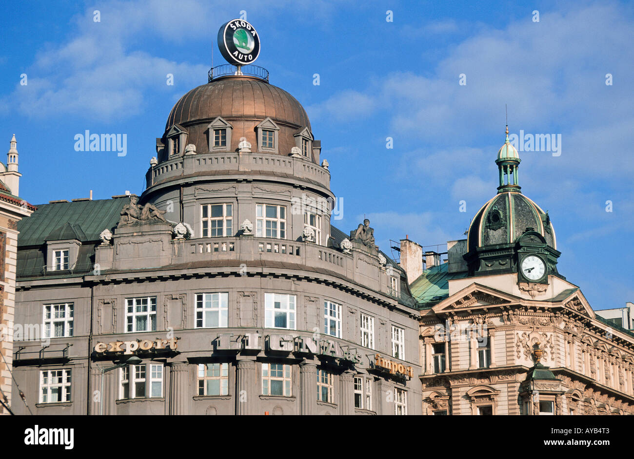 Skoda advertisement on top of building on the corner of Vodickova and ...