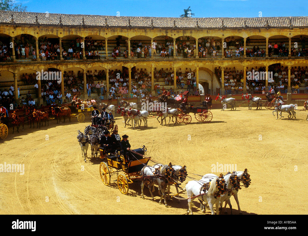 Carriages parade at Rhonda Bullring at the Goyesca Annual festival in ...