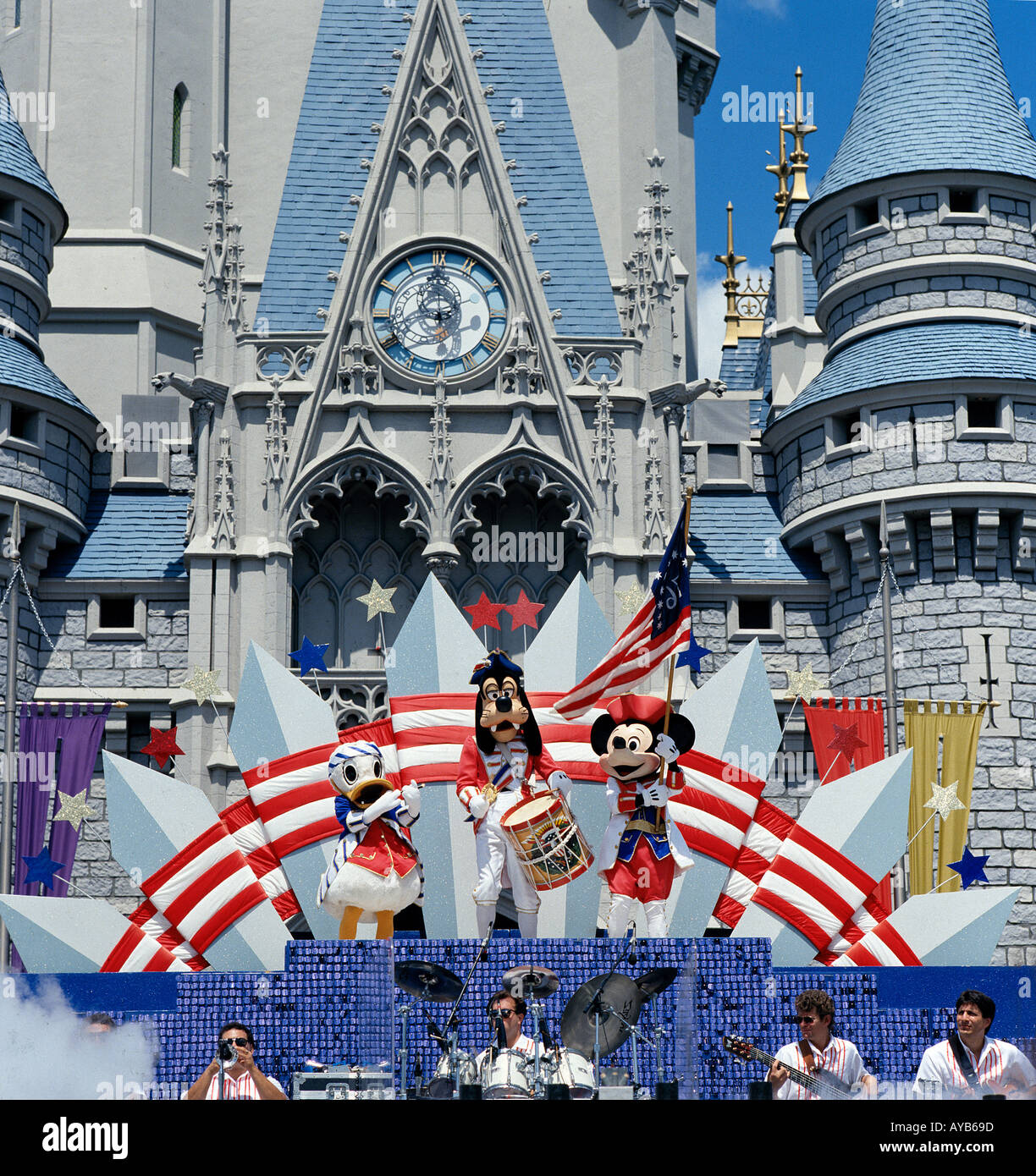 Disney characters on stage at the Magic Castle at Disneyland. Florida ...