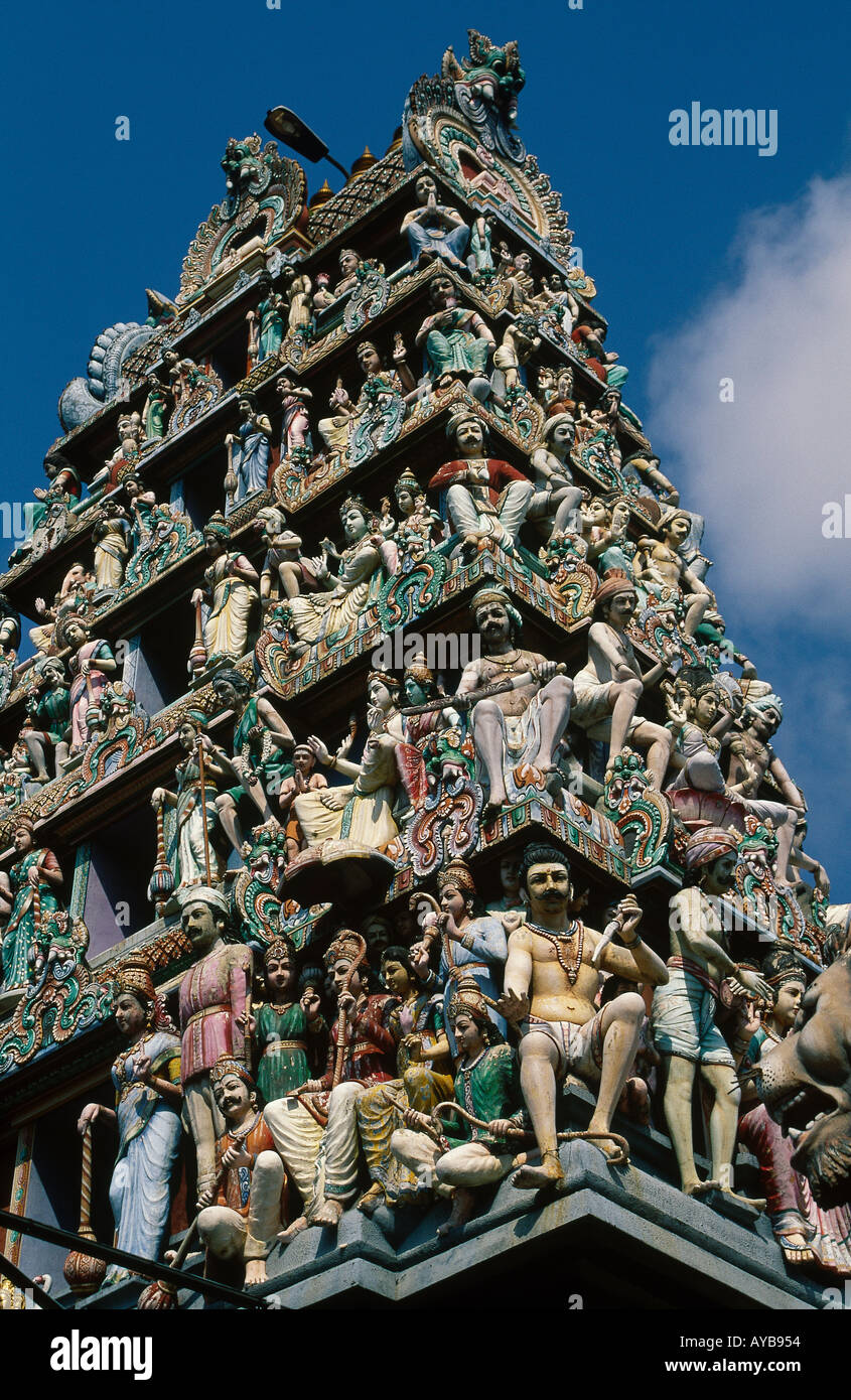 Gopuram tower with gaudy deities, Sri Mariamman Temple, Little India ...
