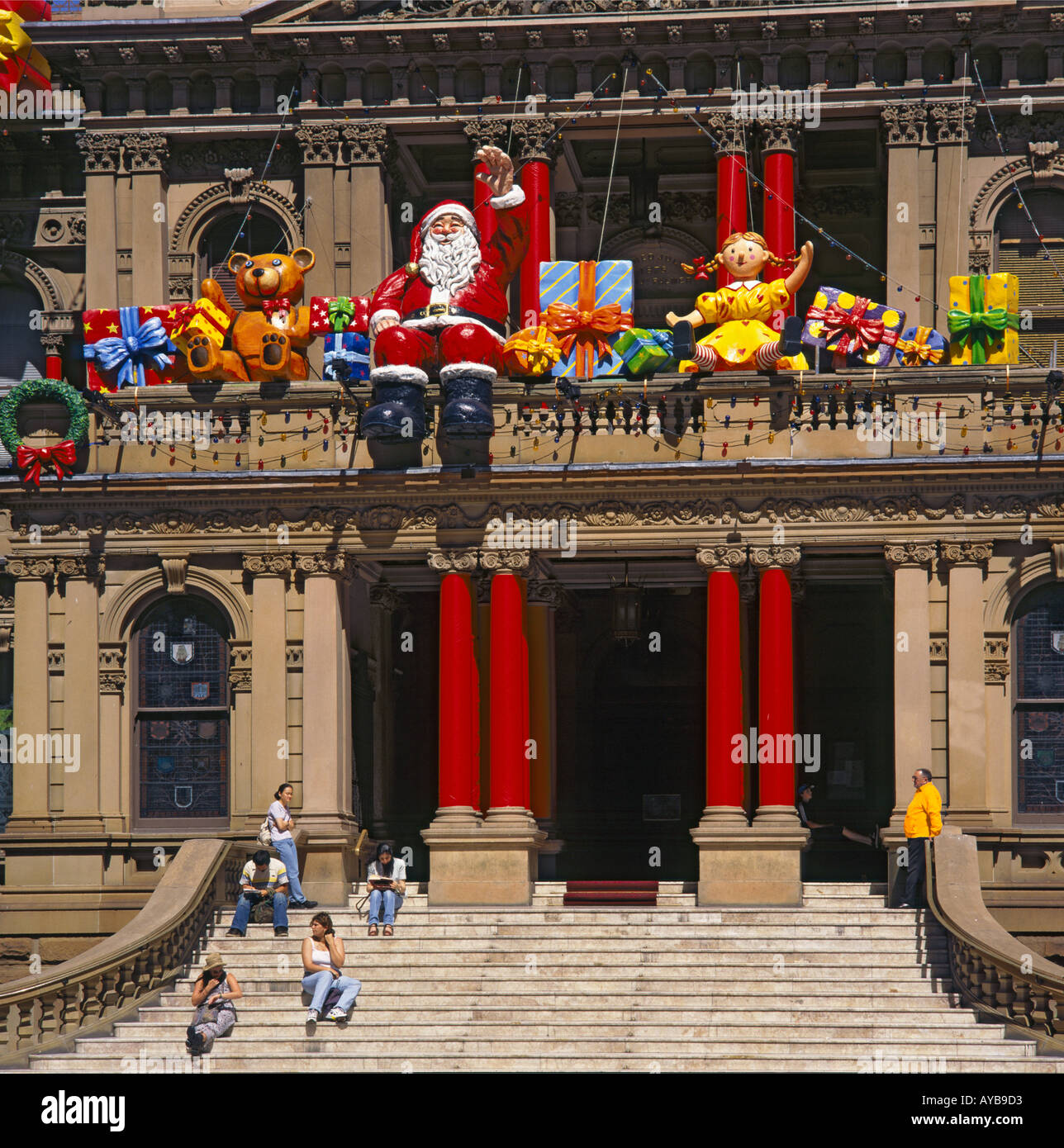 The Town Hall frontage decorated for Christmas with huge air inflated ...