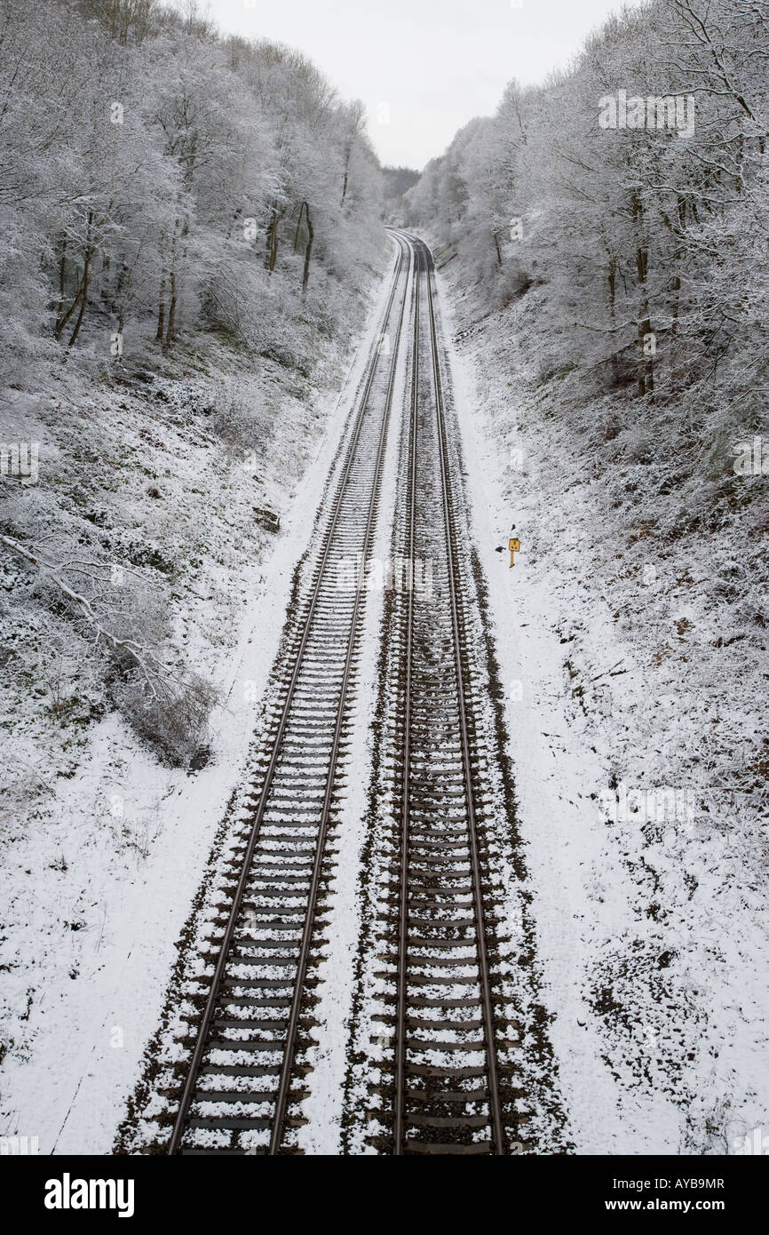 Chilterns railway line near Beaconsfield Buckinghamshire UK covered in ...