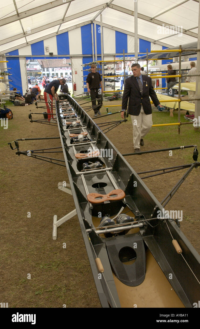 Preparing a racing shell in the boat tent at Henley Royal Regatta ...
