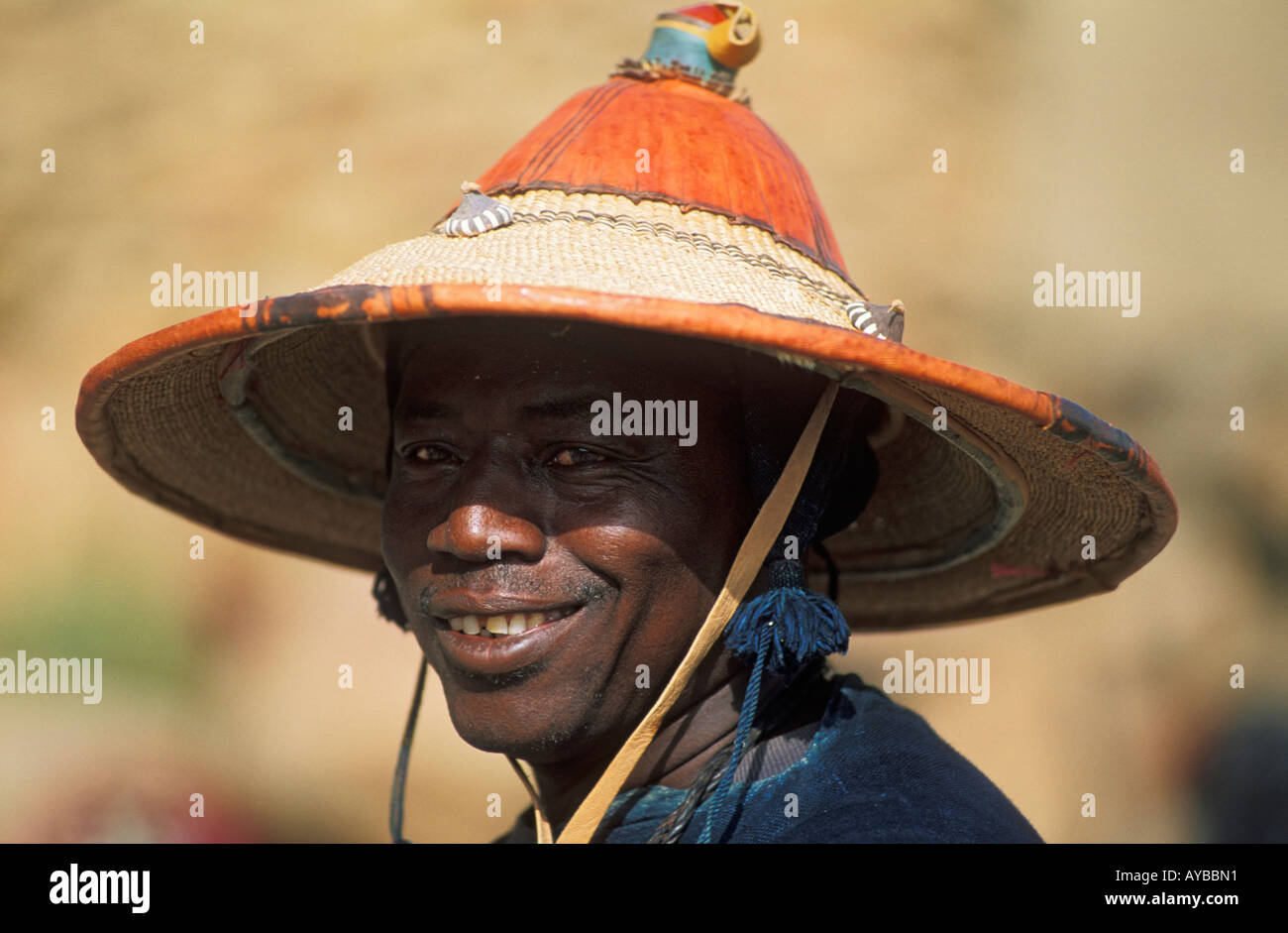Portrait of Dogon man wearing traditional hat. near Bandiagara ...