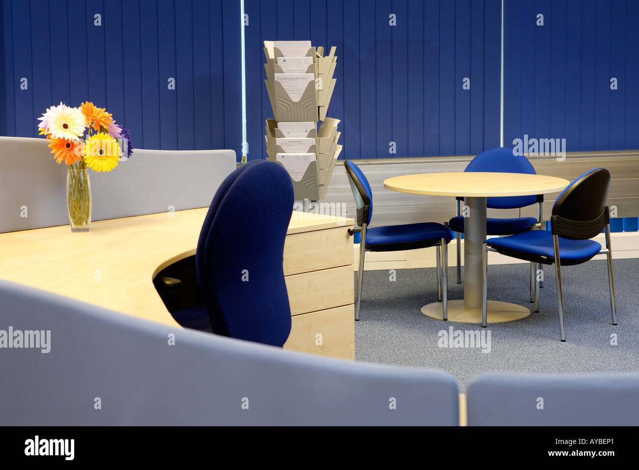 Modern office interior in blue without people Stock Photo - Alamy