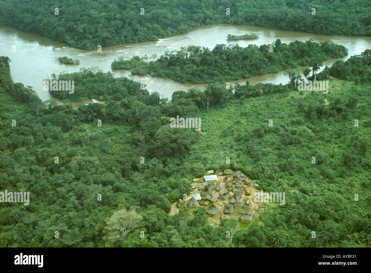Africa Liberia Kpelle Tribe. Aerial view of small village and Saint ...