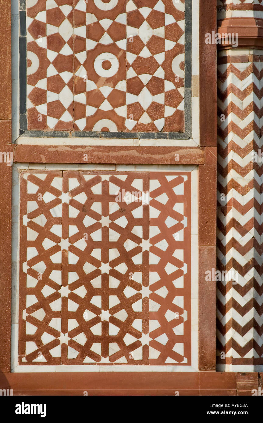 Detail of ornate geometric inlay work on the walls of Emperor Akbar the ...