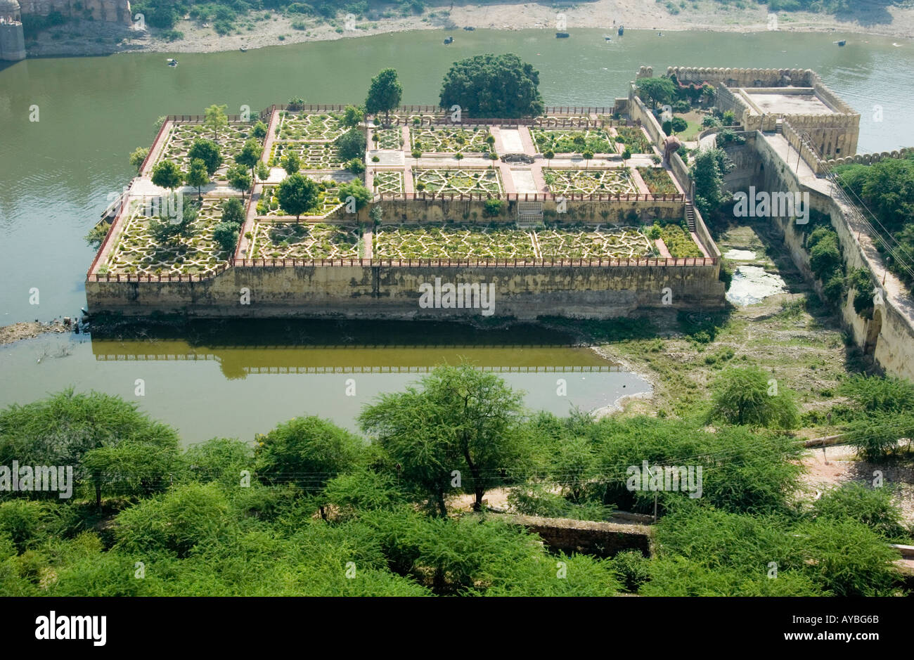 Formal garden Kesar Kyari Bagh, at the Amber fort in Jaipur, India ...
