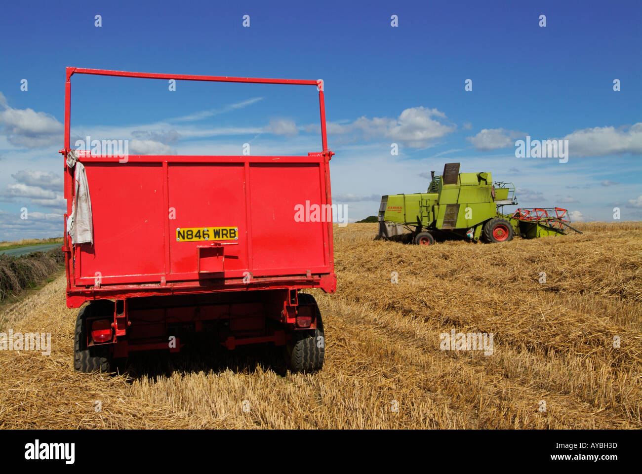 Harvesting with combine harvester machinery Derbyshire England english ...