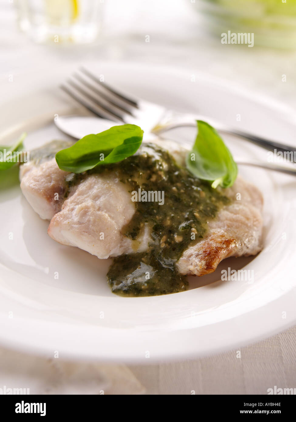 Basil leaves pesto sauce fish hi-res stock photography and images - Alamy