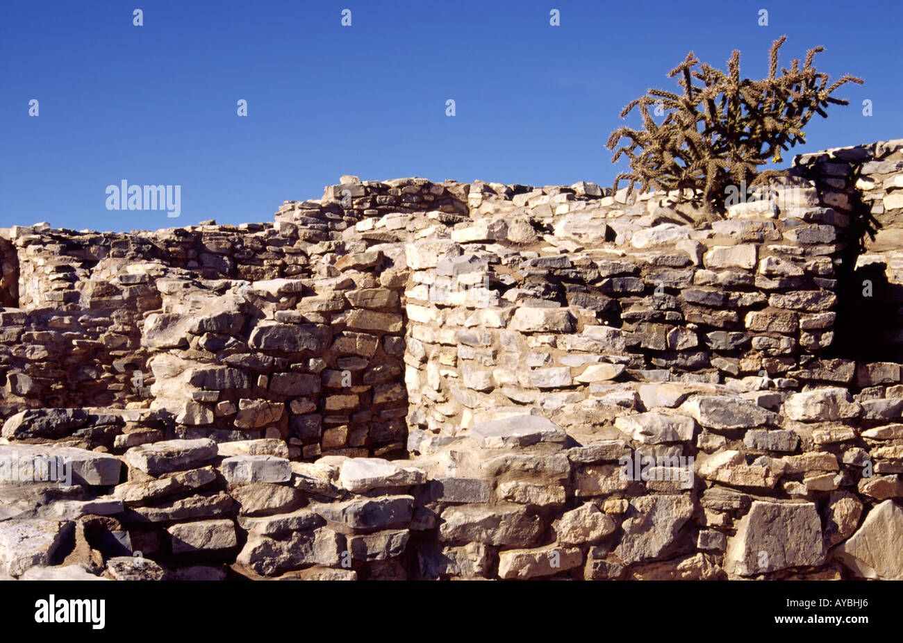 Ancient Anasazi stone and adobe homes at Gran Quivira Ruins, Salinas ...