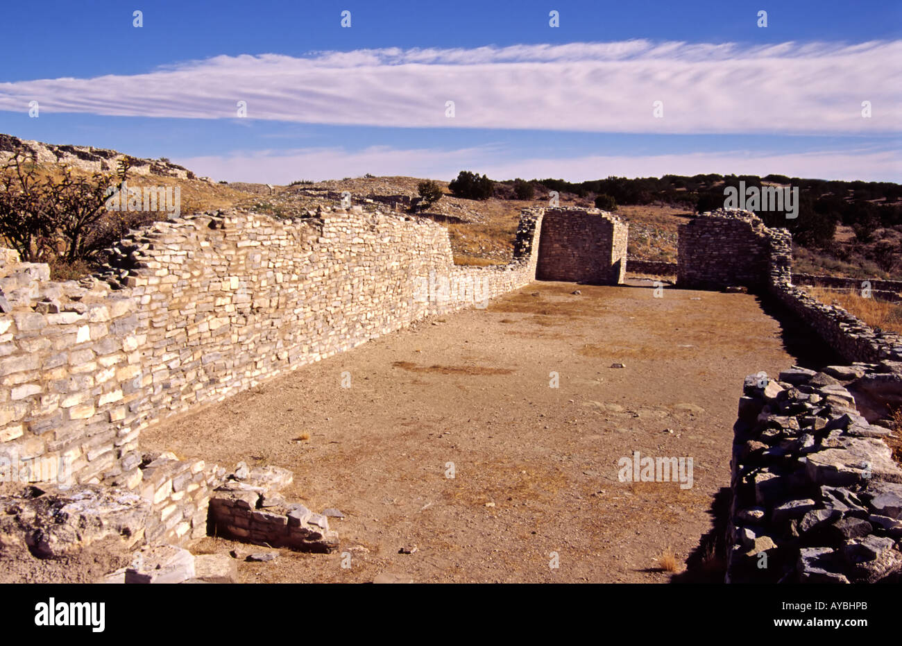 Ancient Anasazi stone and adobe homes at Gran Quivira Ruins, Salinas ...