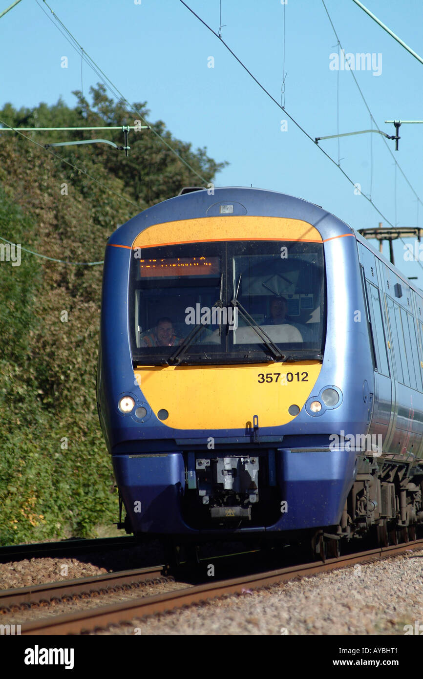 C2C train at speed Southend on Sea to London train service England ...