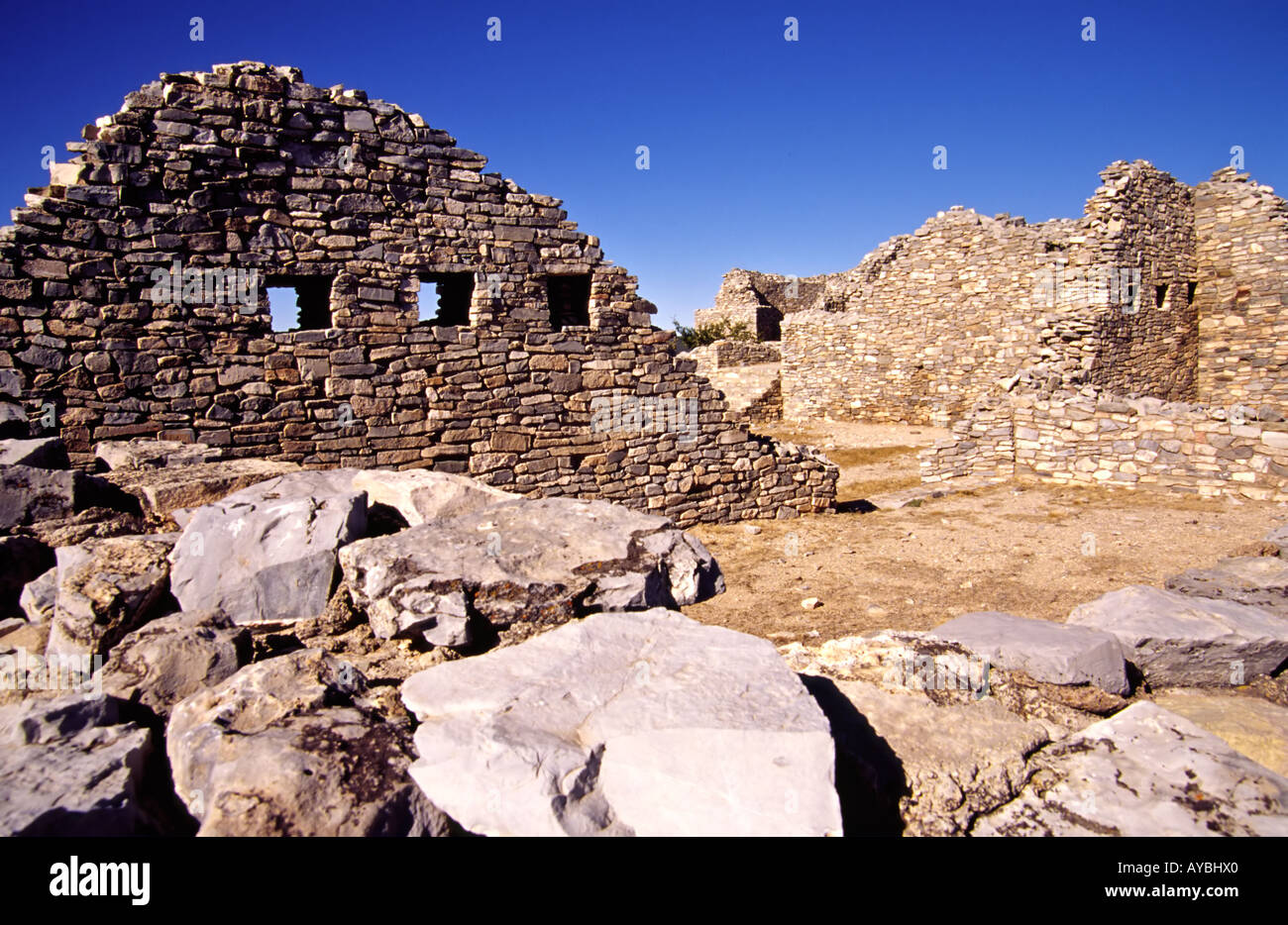 The ruins of the Spanish stone and adobe church of Gran Quivira Ruins ...