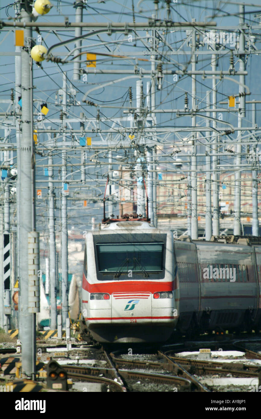 ETR460 Eurostar high speed train approaching Firenze SMN railway ...