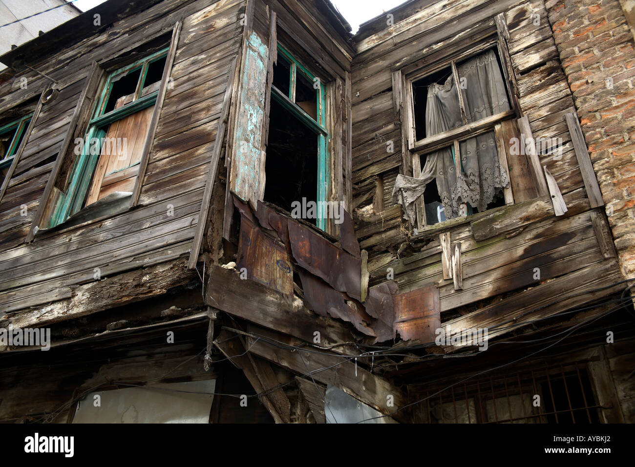 Wooden poor delapidated protected tumble down poverty housing homes ...