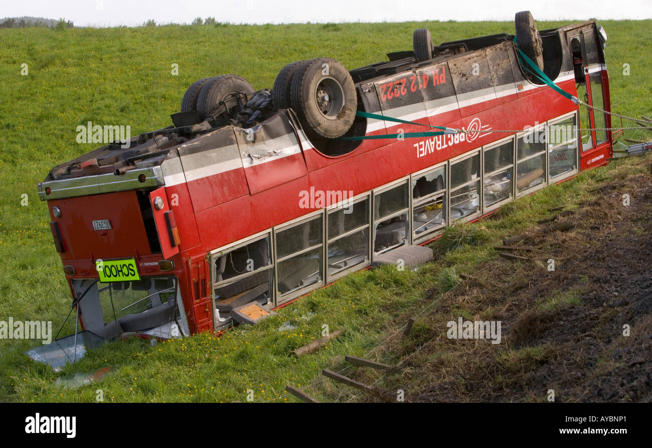School bus in ditch Stock Photo - Alamy