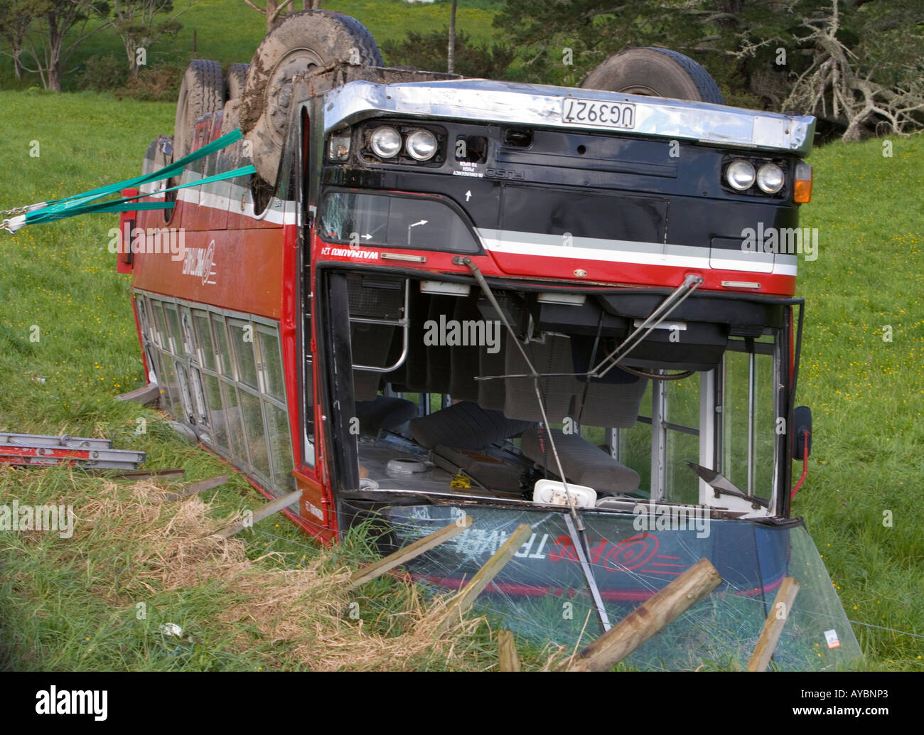 School bus in ditch Stock Photo - Alamy
