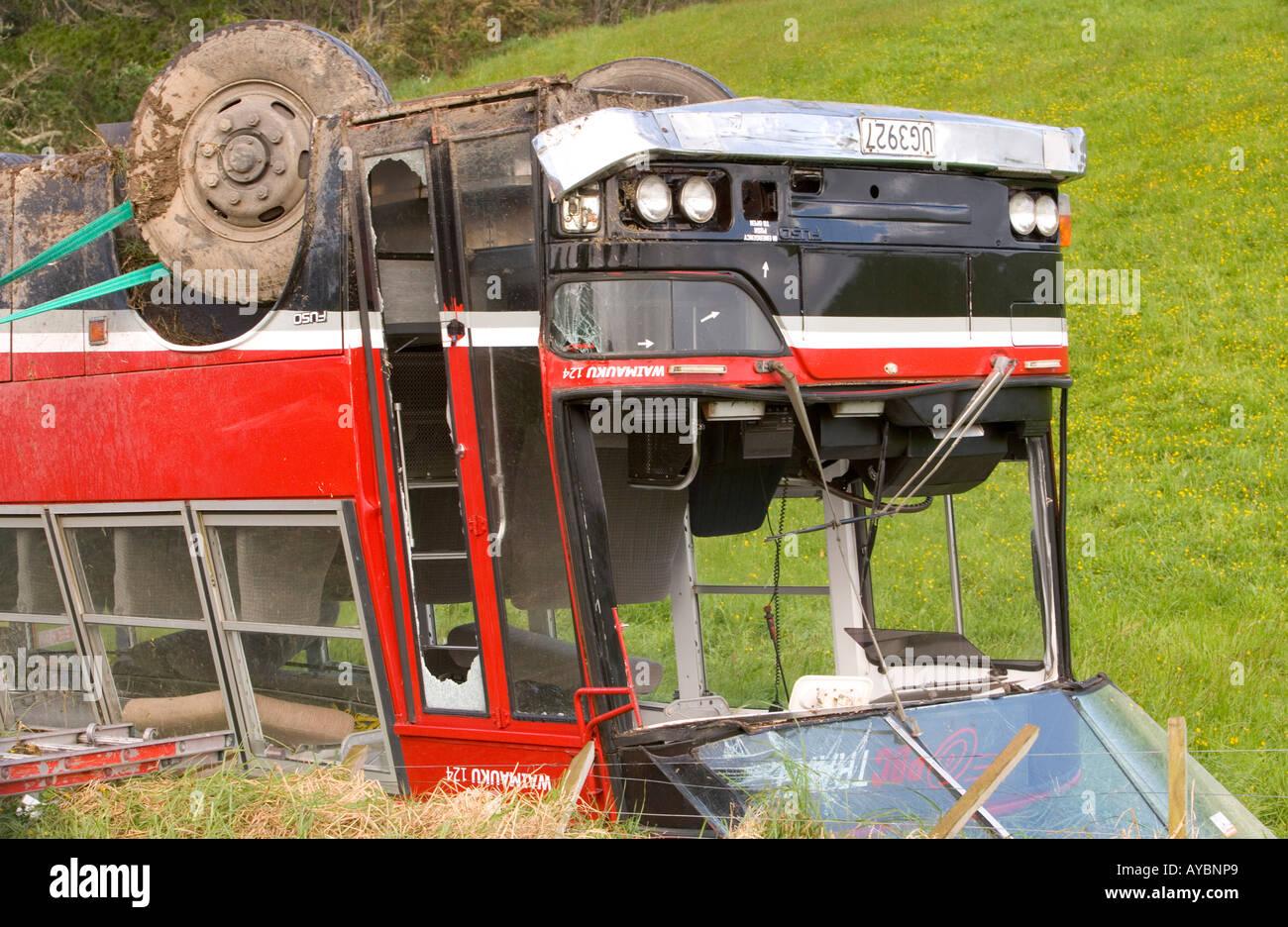 School bus in ditch Stock Photo - Alamy