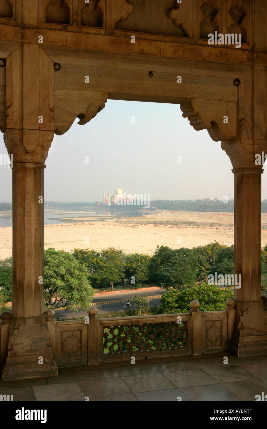 View from Agra Fort of the Yamuna river and the Taj Mahal Stock Photo ...