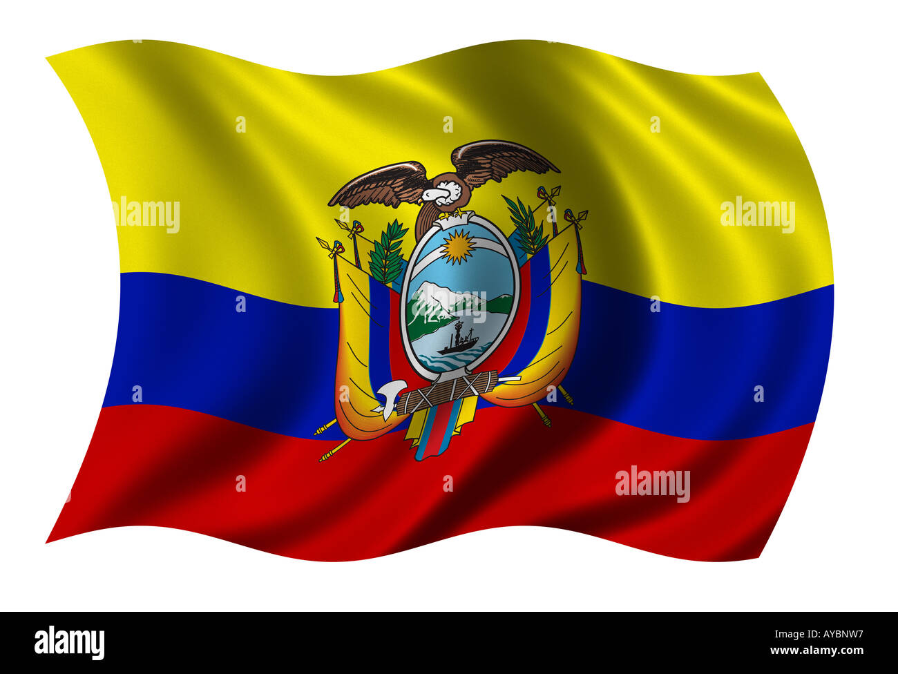 Super high resolution flag of Ecuador waving in the wind clipping path ...