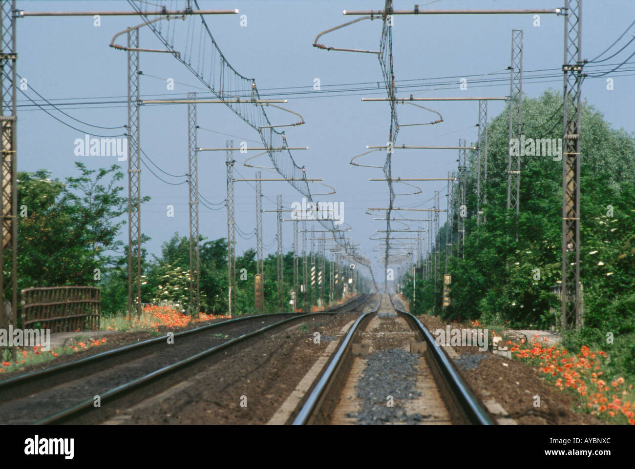 Track and catenary on a high speed railway line in Italy Stock Photo - Alamy