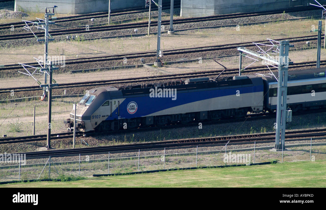 Le Shuttle Eurotunnel locomotive on the English side of the channel ...