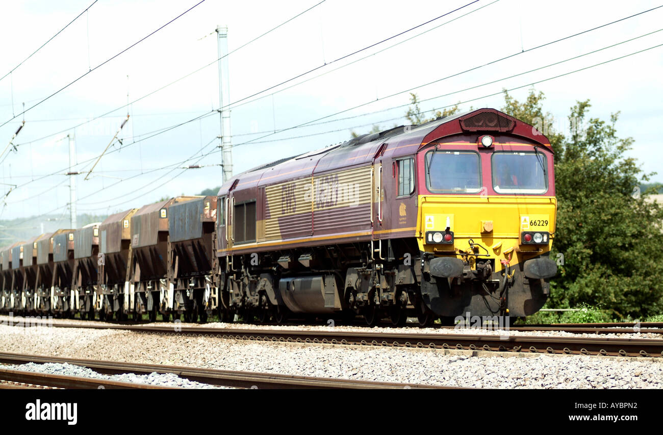 ews class 66 locomotive hauling freight on the midland main line ...