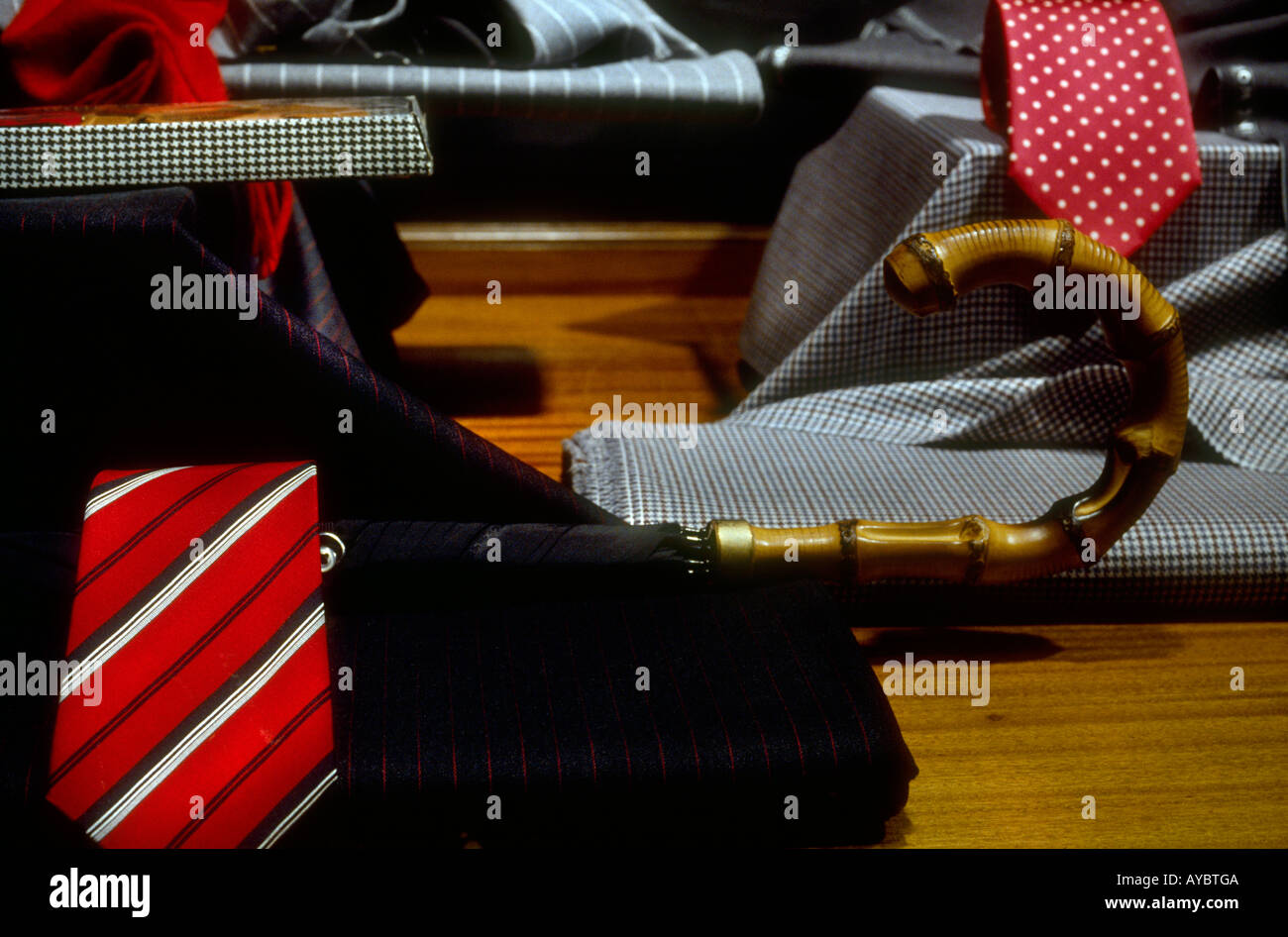 Window display of mens attire in Savile Row bespoke tailors shop ...