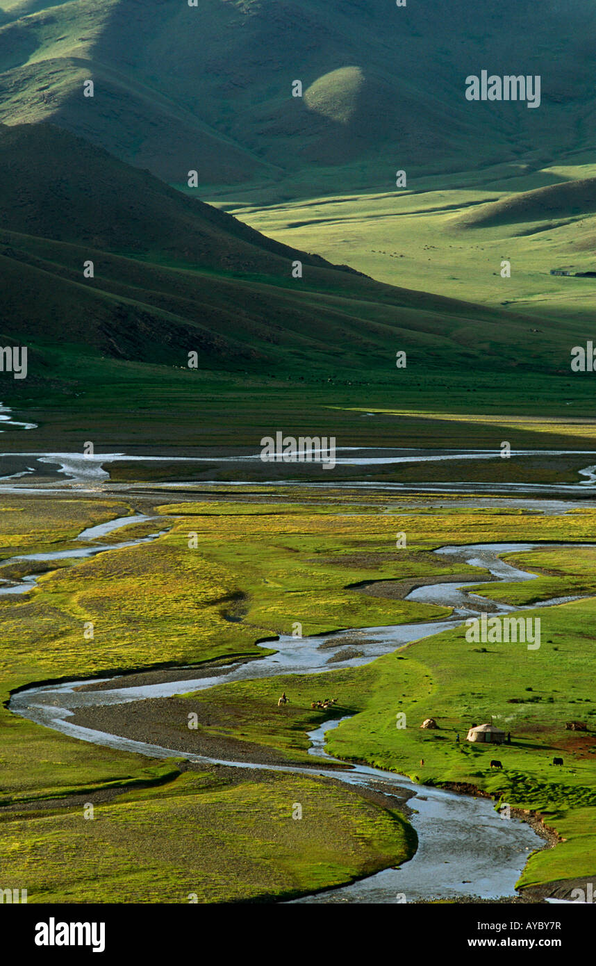 Mongolia, Steppeland. Summer Herders Camp by a River Stock Photo - Alamy