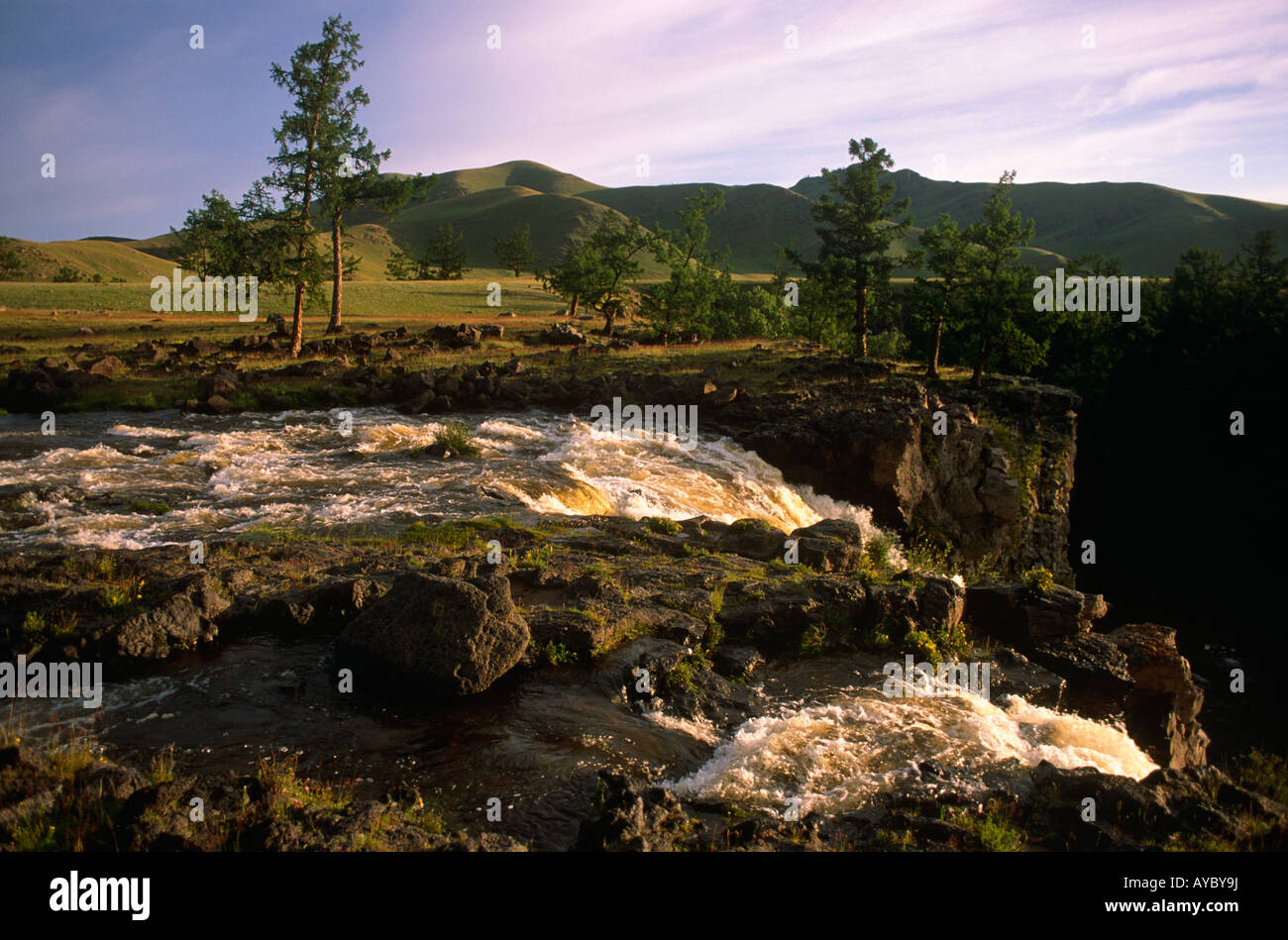 Mongolia, Karakorum. Ulaan Tsutgalan waterfall on the Orkhon river ...