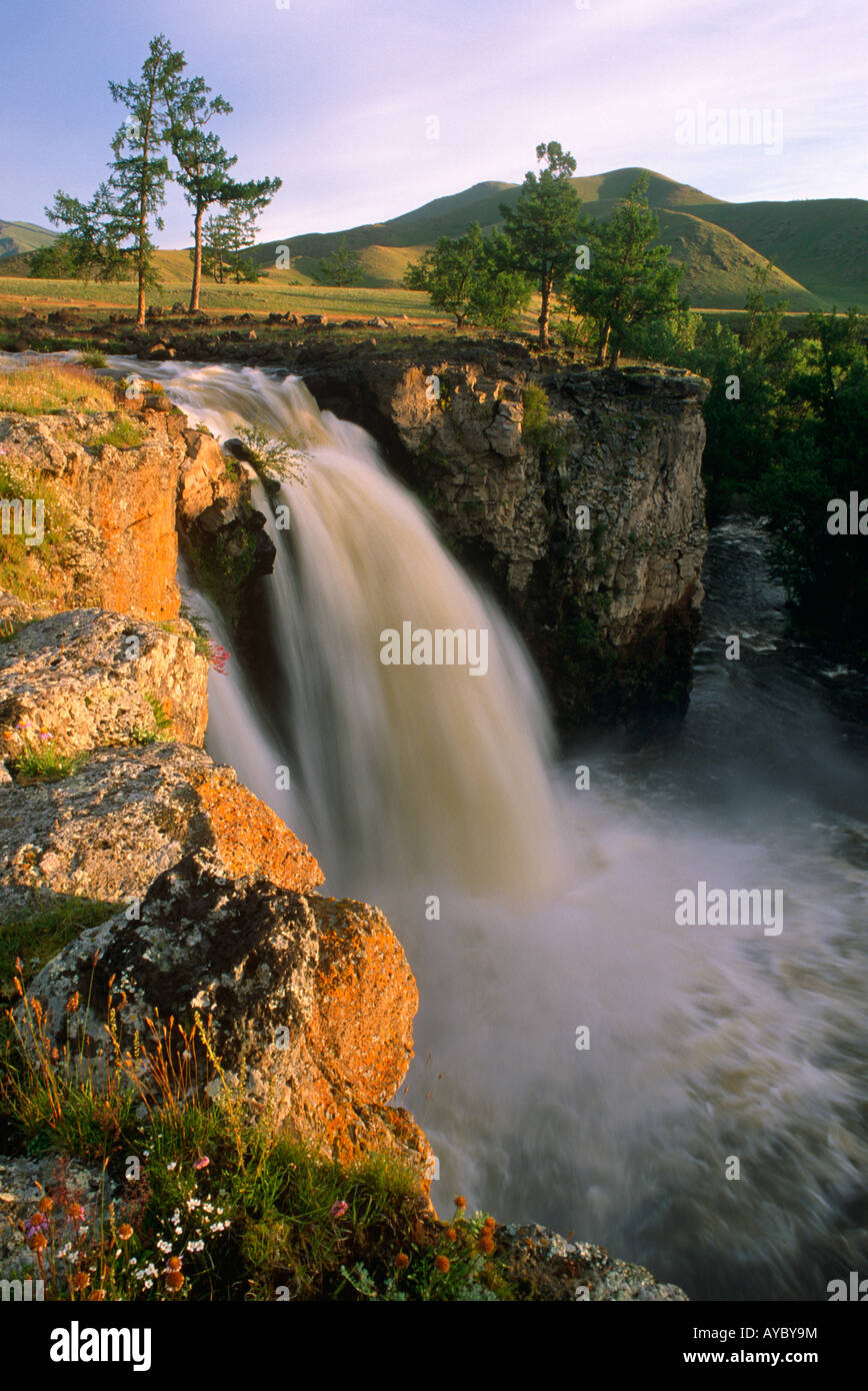Mongolia, Karakorum. Ulaan Tsutgalan waterfall on the Orkhon river ...