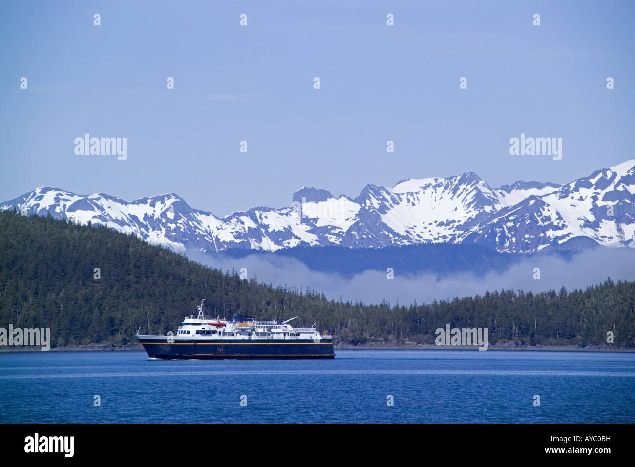 USA, Alaska. The state ferry Aurora in Orca Inlet coming into Cordova ...