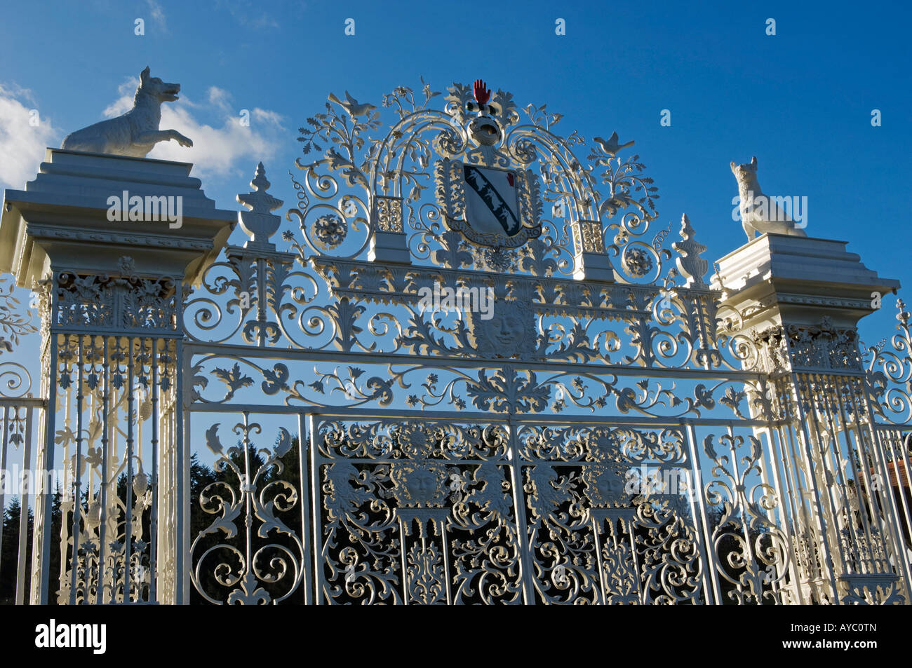 Wales, Wrexham, Chirk. The Baroque gates of Chirk Castle, wrought by ...