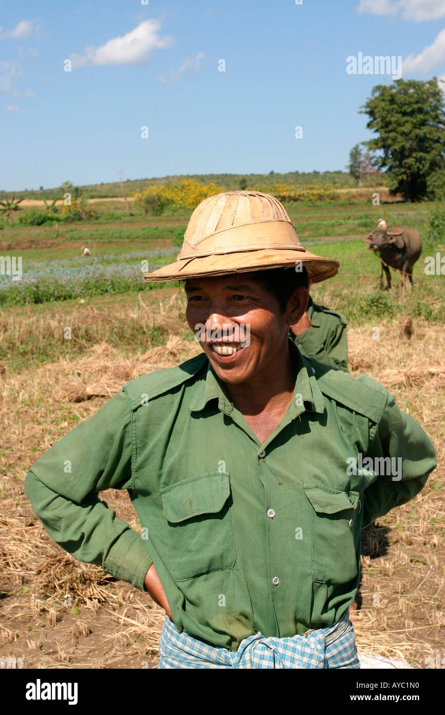 Burmese farmer in the fields near Maymyo, (Pyin U Lwin), Burma ...