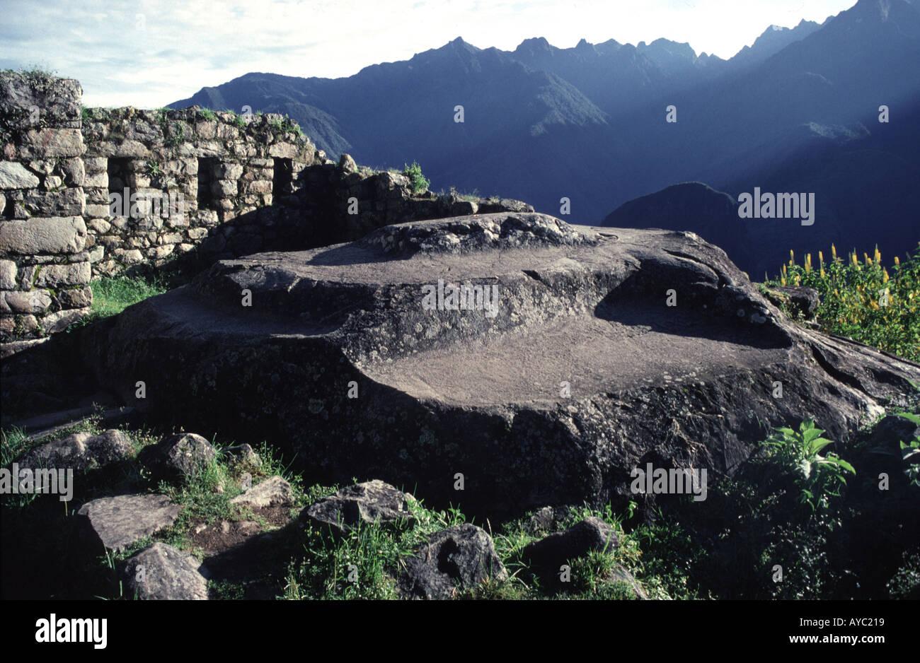 Carved stone on Inca Trail near Intipunku Gate of the Sun and ...