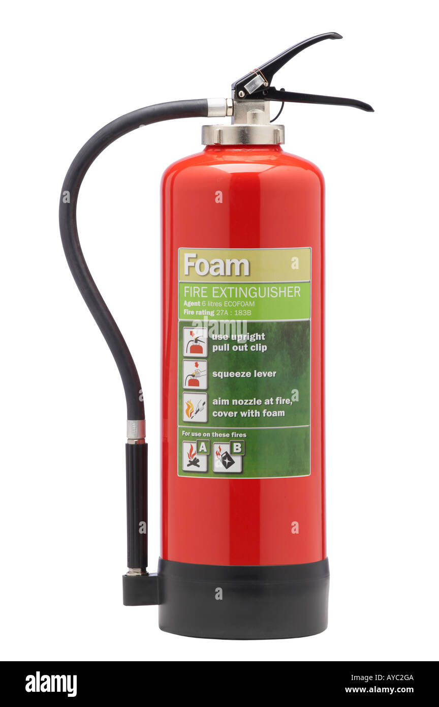 RED FOAM FIRE EXTINGUISHER ON WHITE BACKGROUND Stock Photo - Alamy
