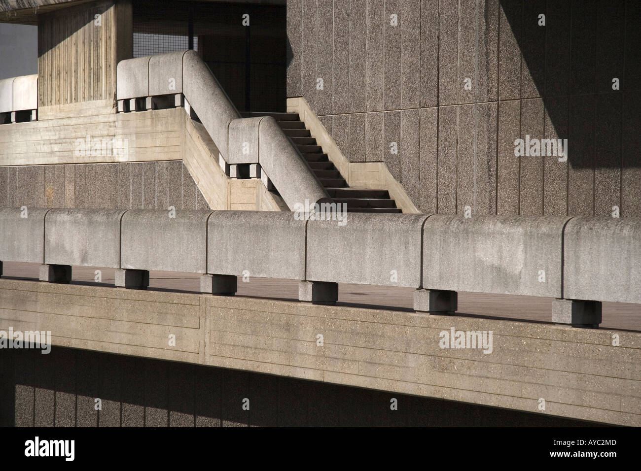 Abstract geometric forms of a walkway and stairs of the brutalist ...