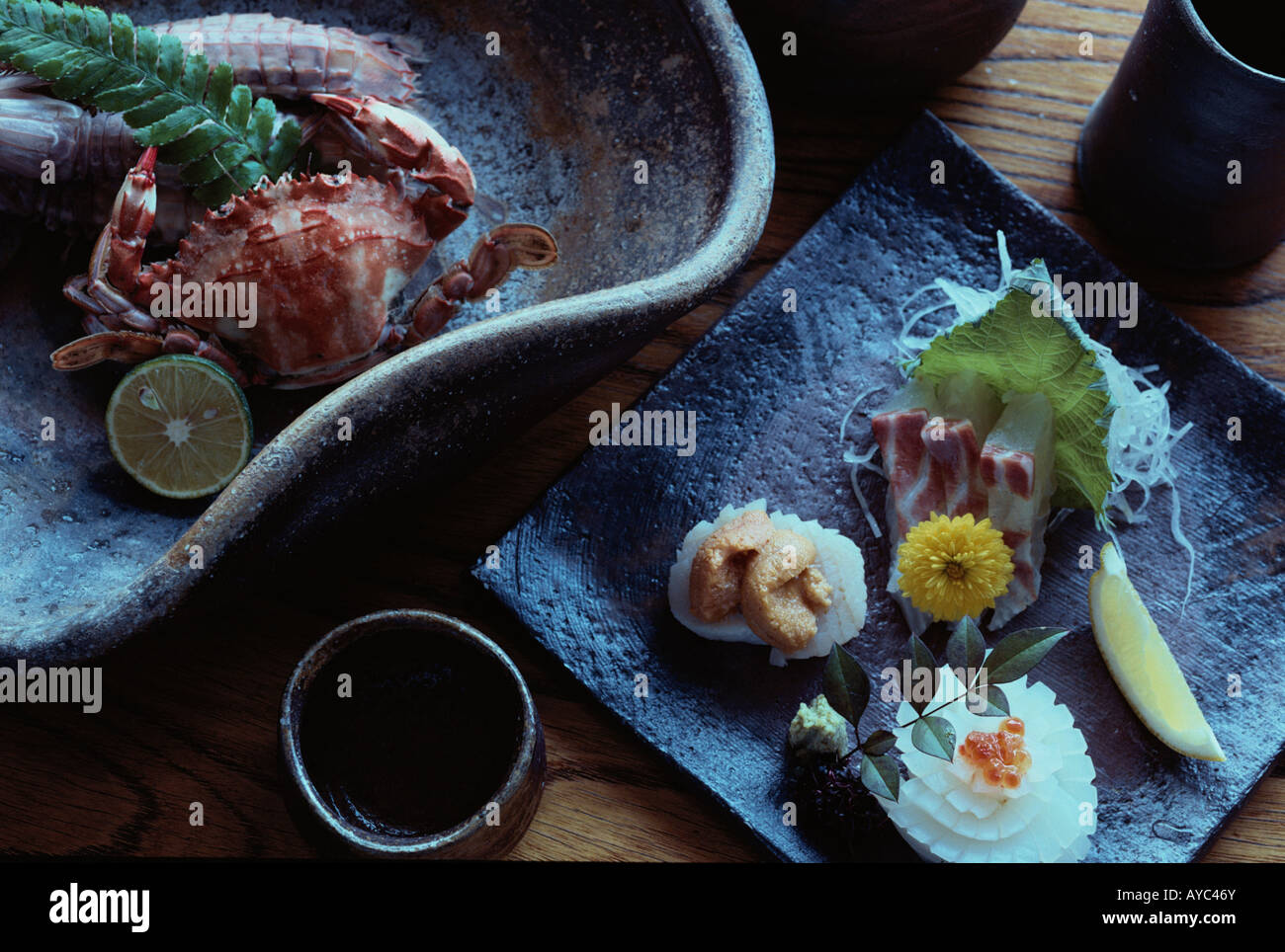 Sashimi and Crab on Plates Stock Photo - Alamy