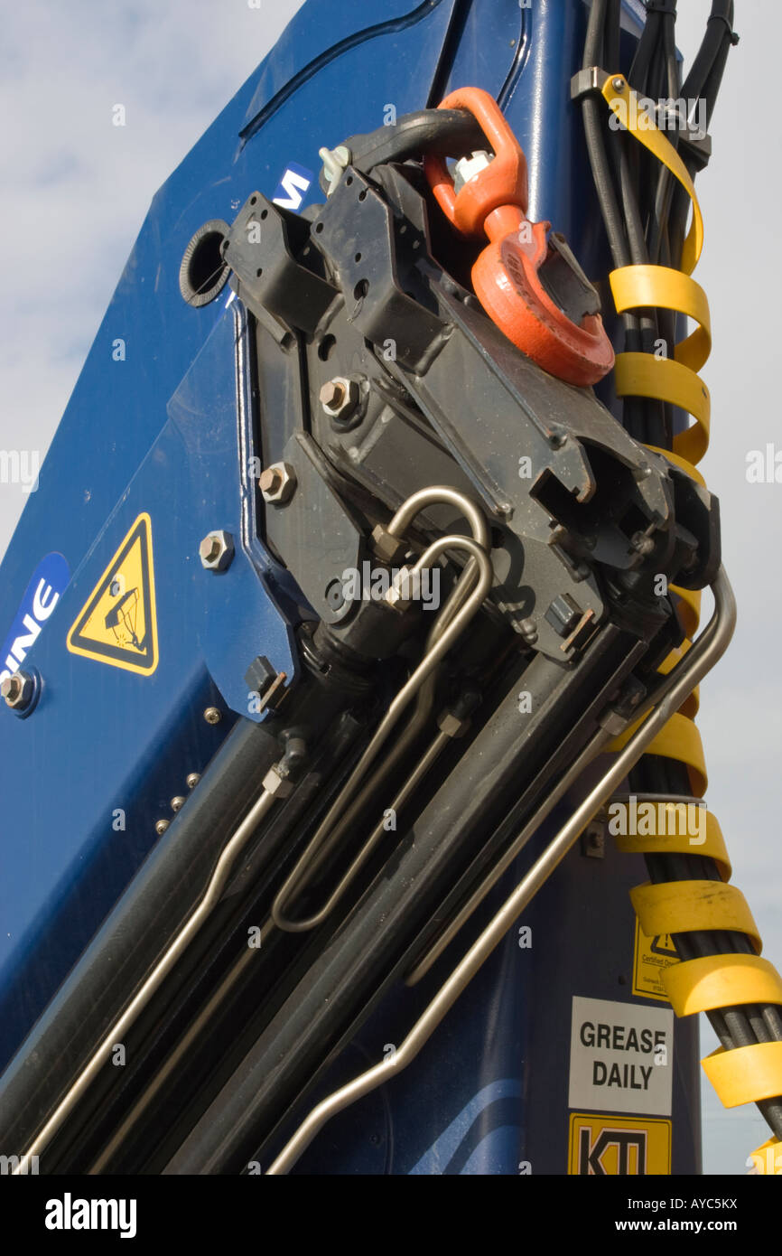 Hydraulic detail and Warning Signs on a Boat Lift on Bosham Quay Stock ...