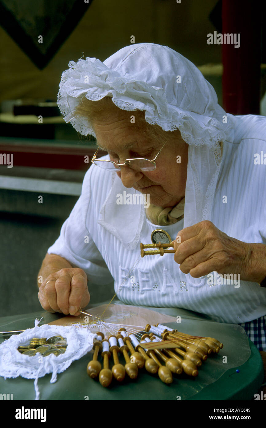 Belgium Bruges lace maker Stock Photo - Alamy