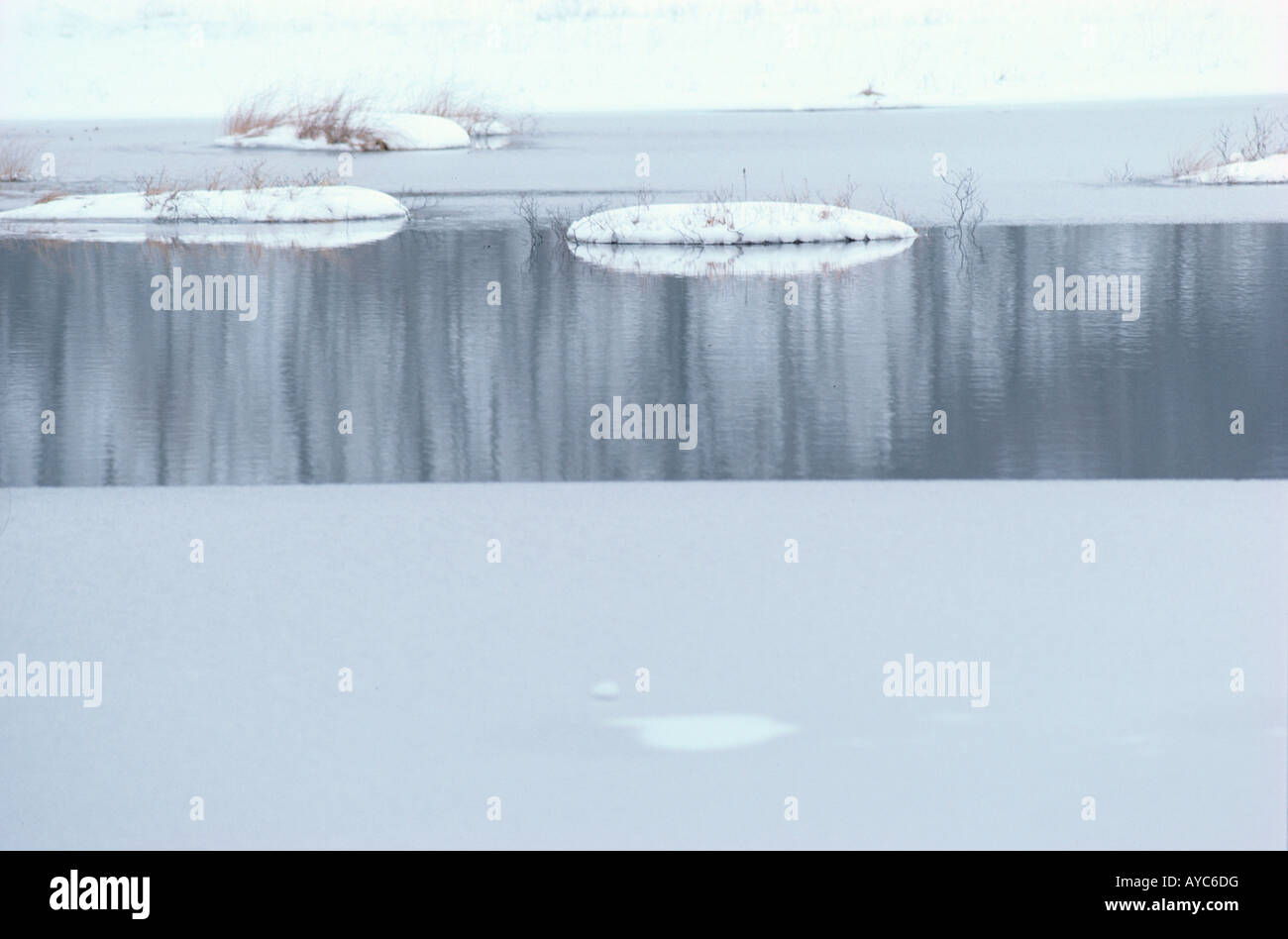 Frozen Lake with Snow Stock Photo - Alamy