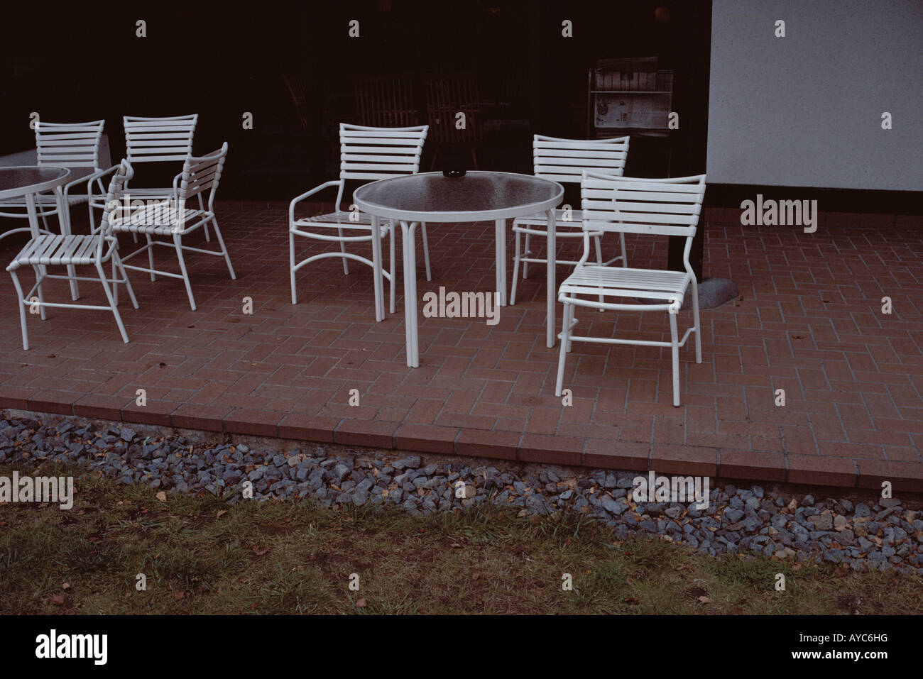 Terrace with Tables and Chairs Stock Photo - Alamy