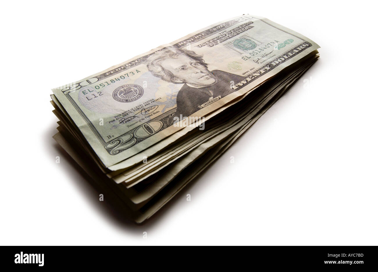 Stack Of 20 Dollar Bills Two Bands In The Middle