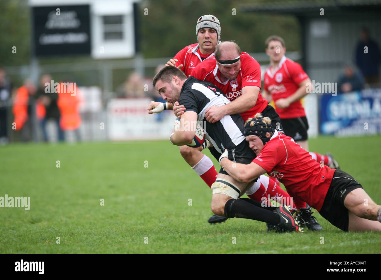 Rugby tackle, Cornish All Blacks vs London Welsh Stock Photo - Alamy
