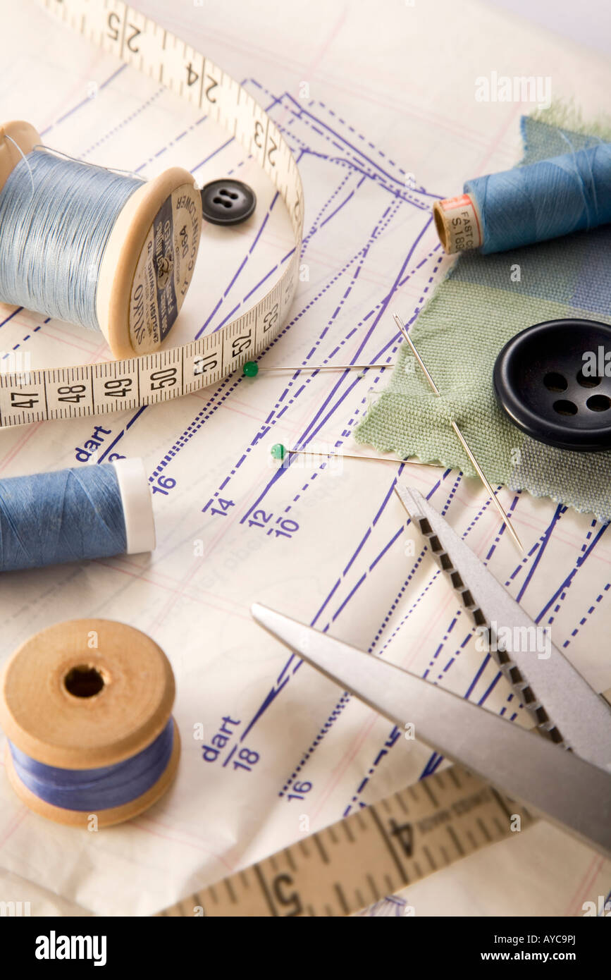 Sewing items in still life Stock Photo - Alamy